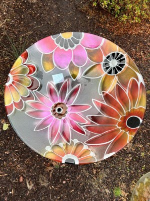 Alpine 18" Glass Birdbath With Colorful Flowers : Target