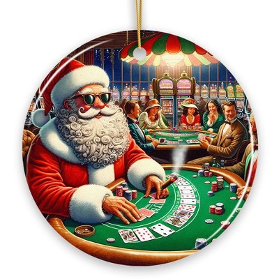 North Pole Poker Night Santa Claus At The Casino Christmas Ornament ...