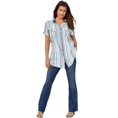 Roaman's Women's Plus Size Seersucker Big Shirt - 40 W, Multi ...