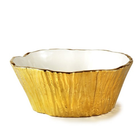Jiallo Botanic Collection Titanium Porcelain Tree Bark Bowl 10.5" Gold ...