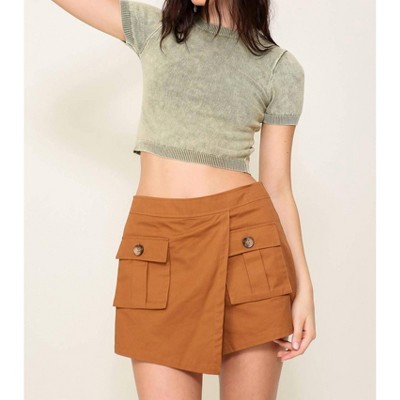 Women's Round Neck Mineral Wash Sweater Crop Top - Timing S : Target