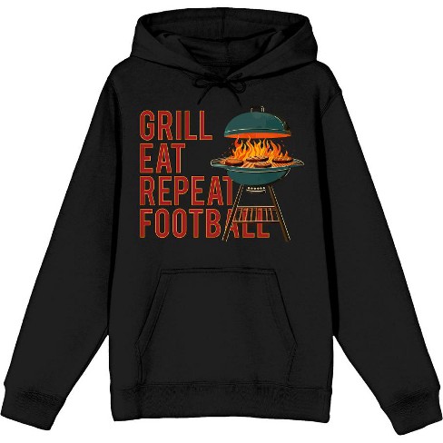 Grill, Eat, Repeat, Football Adult Black Long Sleeve Hoodie-medium : Target