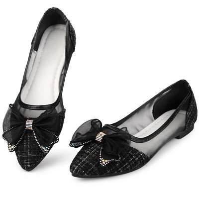 Allegra K Women's Pointed Toe Rhinestone Bow Slip On Mesh Ballet Flats ...