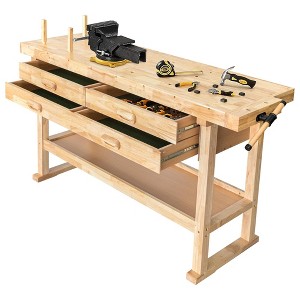 Olympia Tools 60" Rubber Hardwood Workbench, 4 Drawers, 450 lbs Weight ...