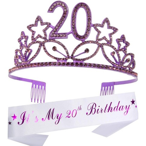 Meant2tobe 20th Birthday Sash And Tiara For Women Fabulous Set Glitter Sash Stars Rhinestone Purple Target