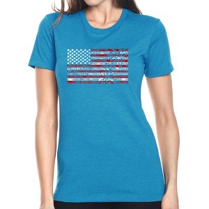 LA Pop Art Fireworks American Flag - Women's Premium Blend Word Art T ...