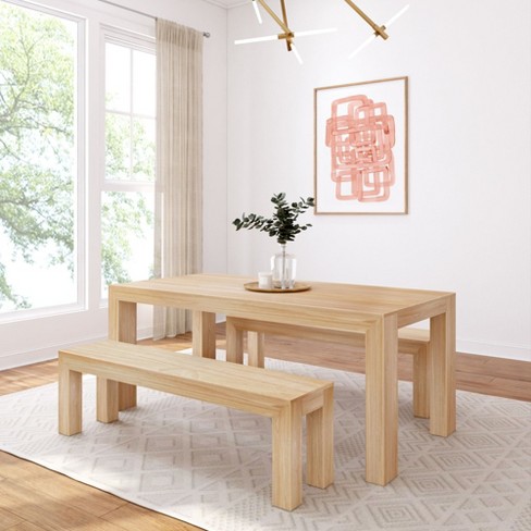 Plank+beam Modern Dining Table Set With 2 Benches, Solid Wood Kitchen ...