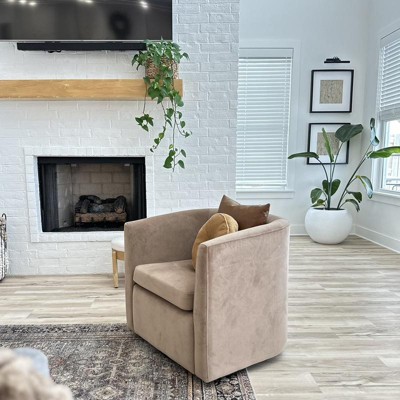 Vernon Upholstered Barrel Swivel Accent Chair Light Brown Velvet ...