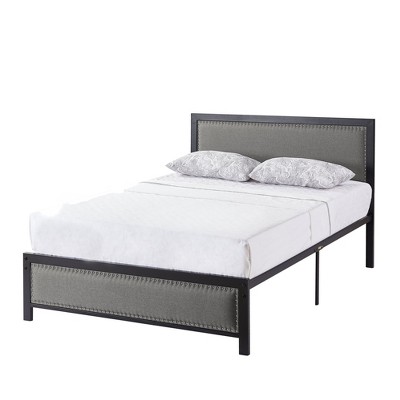 Vecelo Gray Full Size Platform Metal Bed Frame With Wooden Headboard ...