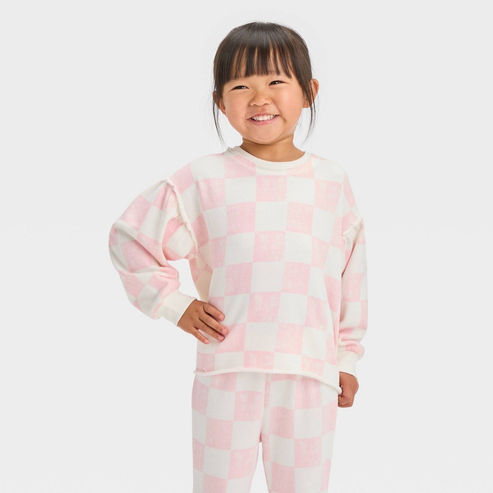 Grayson Mini Toddler Girls' Checkered French Terry Puff Sleeve Crewneck ...
