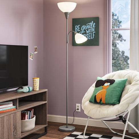 Torchiere With Task Light Floor Lamp Silver - Room Essentials ...