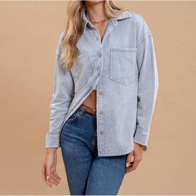 Women's Button Down Shacket - Blu Pepper : Target