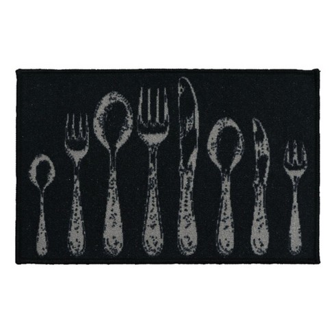 Evideco French Home Goods Black Wool effect Kitchen Mat With Chic Cutlery Print 32 X 20 Inches Target