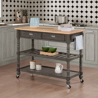 French Country 3 Tier Butcher Block Kitchen Cart With Drawers Wirebrush ...