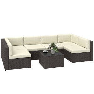 Outsunny 7 Piece Patio Furniture Set, All Weather PE Rattan Outdoor ...