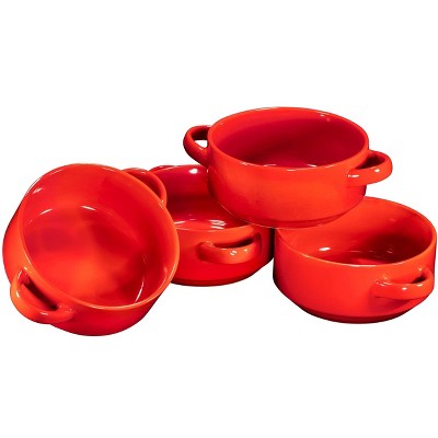 Bruntmor 19 Oz Ceramic Soup Bowl With Handles, Set Of 4 Red : Target