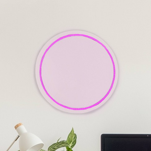 National Brand Led Round Wall Mirror: Acrylic, Neon Pink, Usb Powered ...