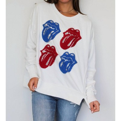Women's Sequin Kiss Patch Pullover - Fantastic Fawn : Target