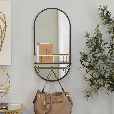 Metal Oval 1 Shelf Wall Mirror Black - Olivia & May : Target