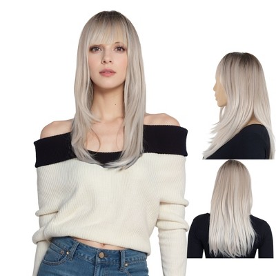 Alilang Long Straight Wig With Bangs Heat-resistant Synthetic Hair ...