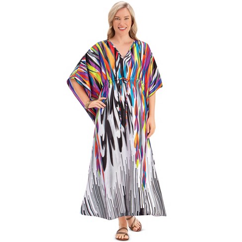 Collections Etc Colorful Cinch Waist Long Polyester Caftan Robe Onesize ...