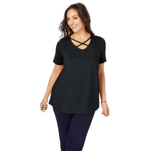 Jessica London Women's Plus Size Stretch Cotton Crisscross Strap Tee ...
