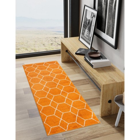 Unique Loom 2' 0 X 6' 0 Trellis Frieze Geometric Orange Area Rug : Target
