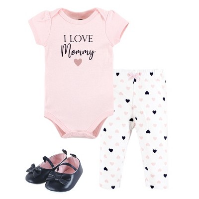 Hudson Baby Infant Girl Cotton Bodysuit, Pant And Shoe Set, Girl Mommy ...