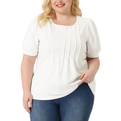Agnes Orinda Women's Plus Size Puff Short Sleeve Crew Neck Pleated ...