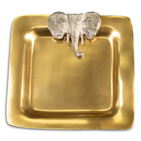 India Handicrafts 16335 Antiqued Gold Tone Elephant Square 8.5 Inch ...