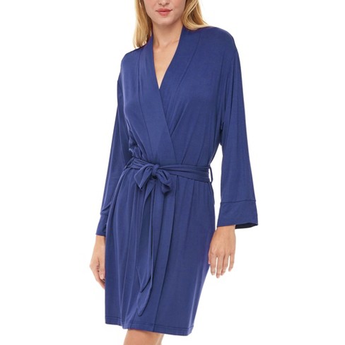 Adr Women's Classic Soft Knit Short Lounge Robe With Pockets Navy Blue ...