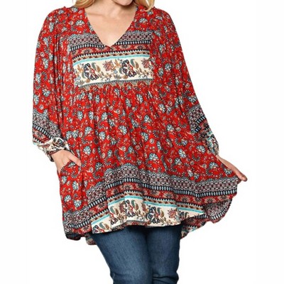 Women's Edgy Plus: Amirah Crimson Mix Tunic - Gigio 1x : Target