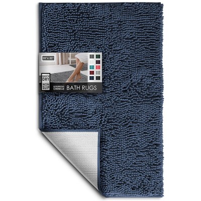 Hearth & Harbor Bathroom Rugs, Chenille Bath Mat - Navy Bath Rug, 20x32 ...