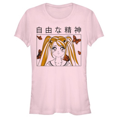 Juniors Womens Lost Gods Butterfly Anime Girl T-shirt - Light Pink - X ...