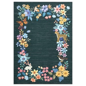 Non Slip Pebble Velvet Washable Mat, Large Floral Print Clean Modern ...
