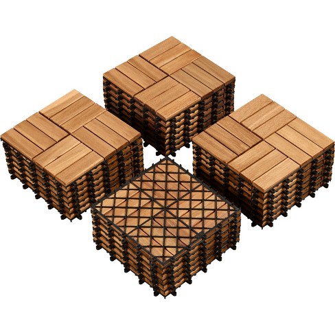 Yaheetech Pack Of 27 Interlocking Wood Flooring Tiles, Natural Wood ...