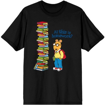Arthur All This Is Homework Book Stack Men's Black Graphic Tee-L : Target