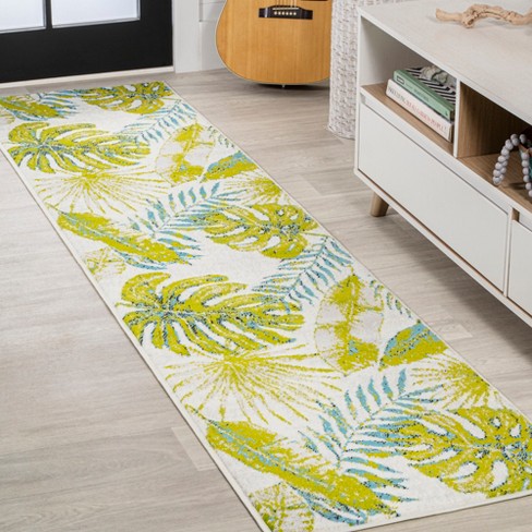 2' X 8' Monstera Tropical Leaves Runner Rug, Ivory/green - Jonathan Y ...