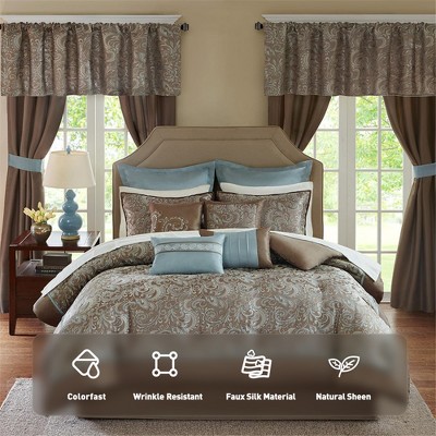 24 Piece Room In A Bag Faux Silk Comforter Matching Curtains Down ...
