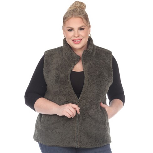 Plus Size Zip Up High Pile Fleece Vest 3x Army Green -white Mark : Target