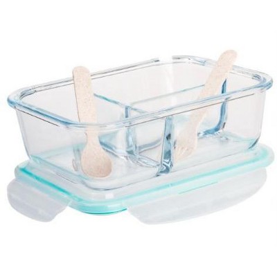 Lexi Home 3-compartment 35 Oz. Glass Meal Prep Container With Utensils ...