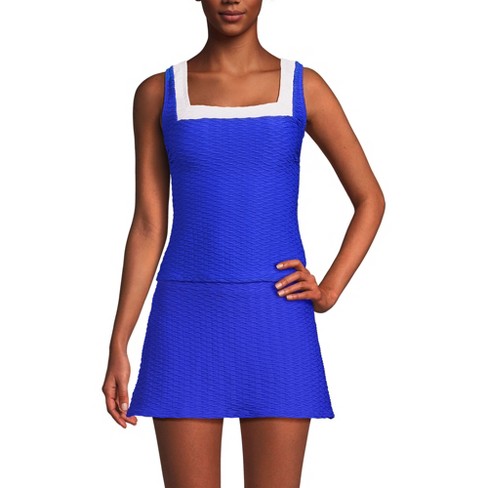 Lands' End Women's Texture Square Neck Tankini Swimsuit Top - Medium - Electric Blue/white : Target