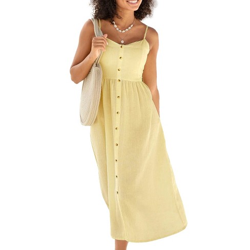 Lascana Women's Button Up Panel Dress Solid Yellow 6 : Target