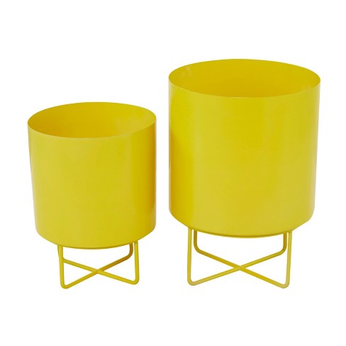 16.35" 2pc Modern Metal Planter Pots Yellow - Olivia & May : Target