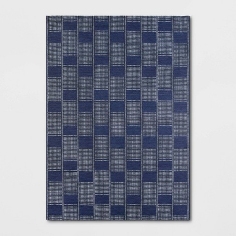 7'x10' Checkered Bricks Rectangular Woven Outdoor Area Rug Indigo ...