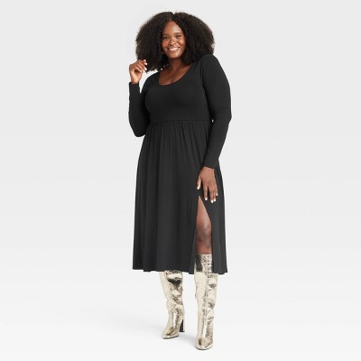 Women's Long Sleeve Knit Ballet Maxi Dress - A New Day™ Black 2x : Target
