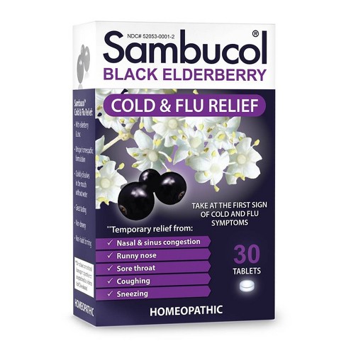 Sambucol Black Elderberry Homeopathic Cold & Flu Relief Tablets - 30ct ...
