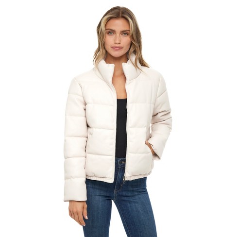 Women's Faux Leather Puffer Jacket, Puffy Coat - S.e.b. By Sebby Ivory ...