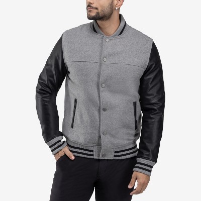 X Ray Men's Wool Varsity Bomber Jacket With Pu Sleeves In Grey/black ...