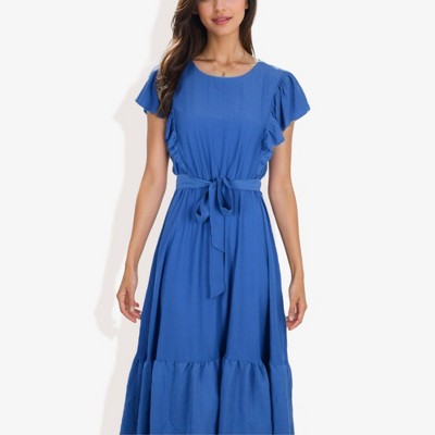 Anna-kaci Women's Ruffle Sleeve Tiered Maxi Dress With Tie Waist And ...